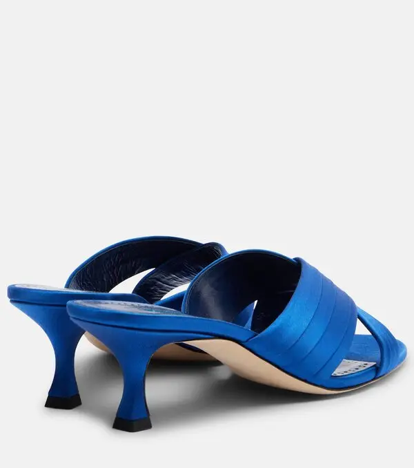 Manolo Blahnik Viera 50 Satin Mules - Blue