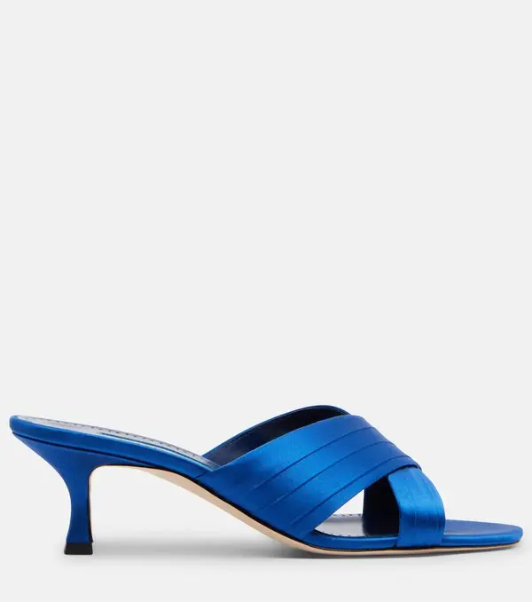 Manolo Blahnik Viera 50 Satin Mules - Blue