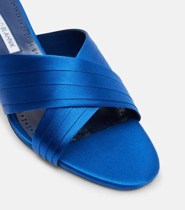 Manolo Blahnik Viera 50 Satin Mules - Blue