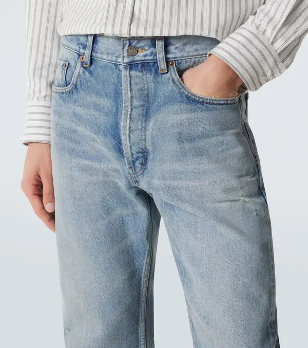 Saint Laurent Distressed Straight Jeans - Blue