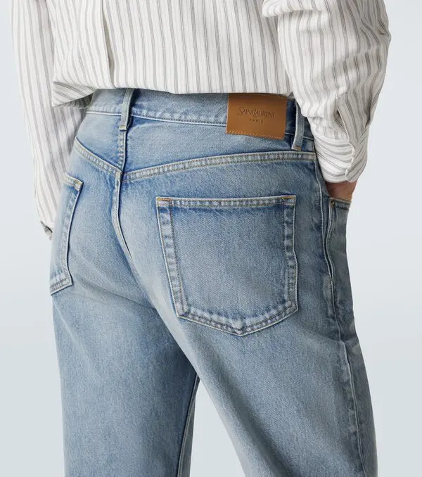 Saint Laurent Distressed Straight Jeans - Blue