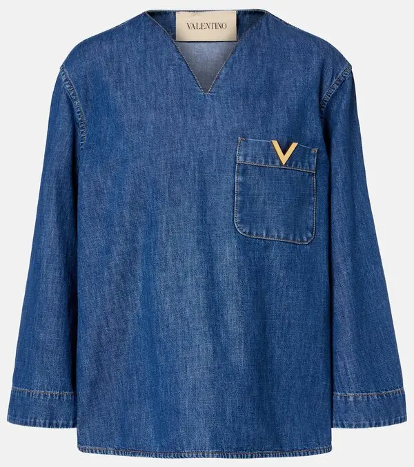 Valentino Garavani Vgold Chambray Top - Blue