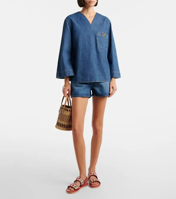 Valentino Garavani Vgold Chambray Top - Blue
