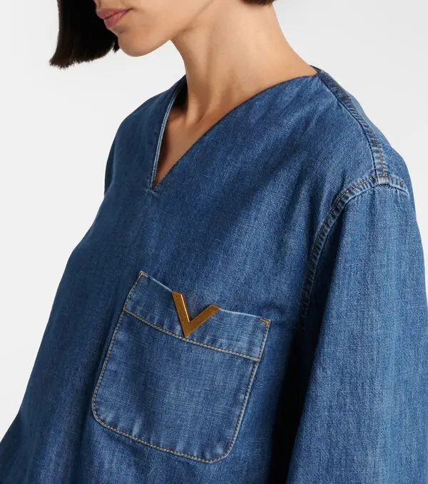Valentino Garavani Vgold Chambray Top - Blue