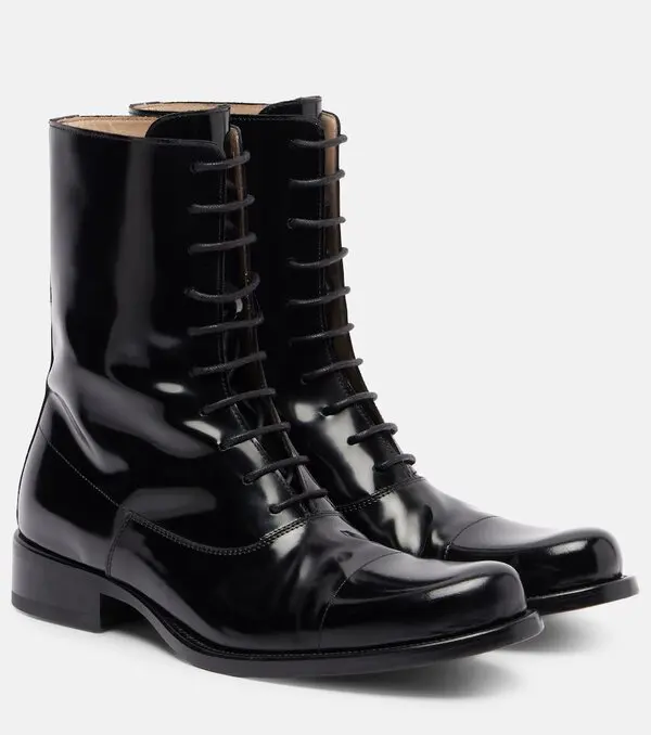 THE ROW Kai Leather Lace-up Boots - Black