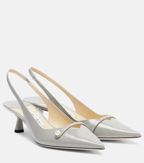 JIMMY CHOO Amita 45 Patent Leather Slingback Pumps - Grey