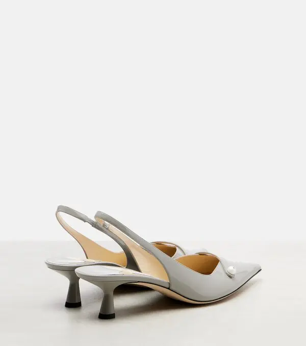 JIMMY CHOO Amita 45 Patent Leather Slingback Pumps - Grey