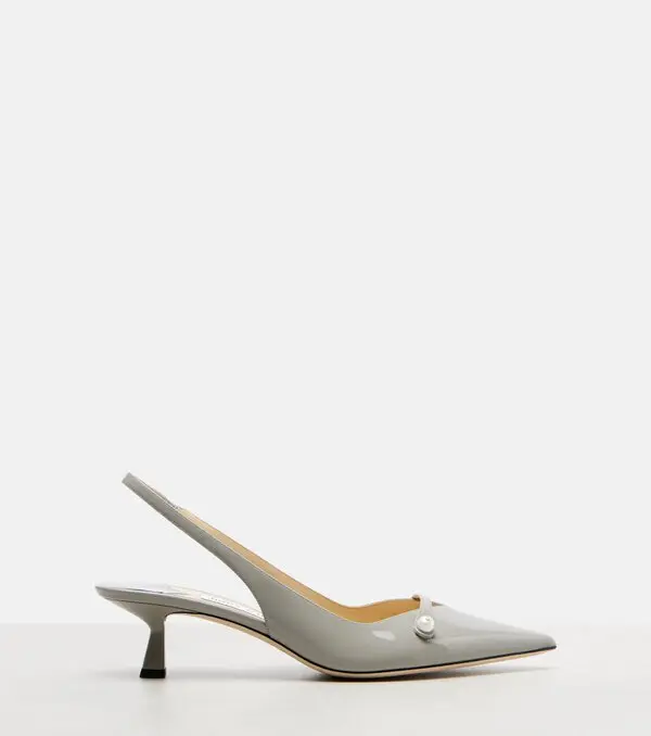 JIMMY CHOO Amita 45 Patent Leather Slingback Pumps - Grey