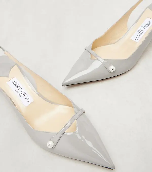 JIMMY CHOO Amita 45 Patent Leather Slingback Pumps - Grey