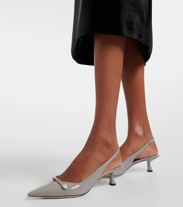 JIMMY CHOO Amita 45 Patent Leather Slingback Pumps - Grey