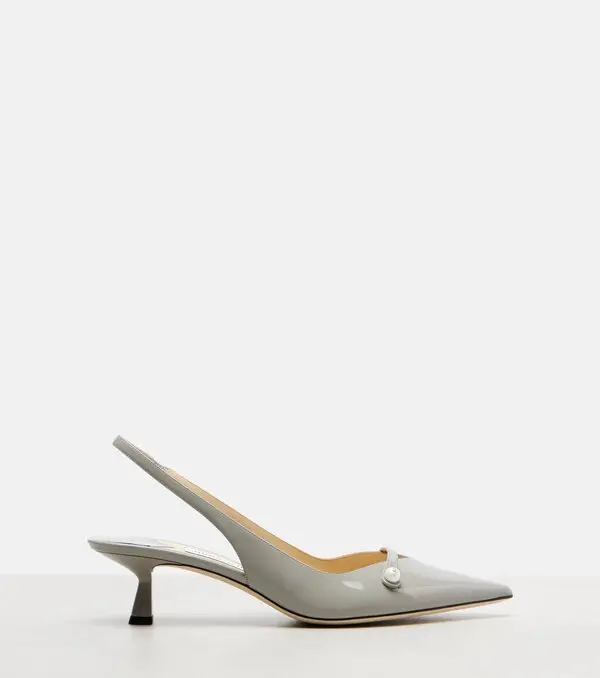 JIMMY CHOO Amita 45 Patent Leather Slingback Pumps - Grey
