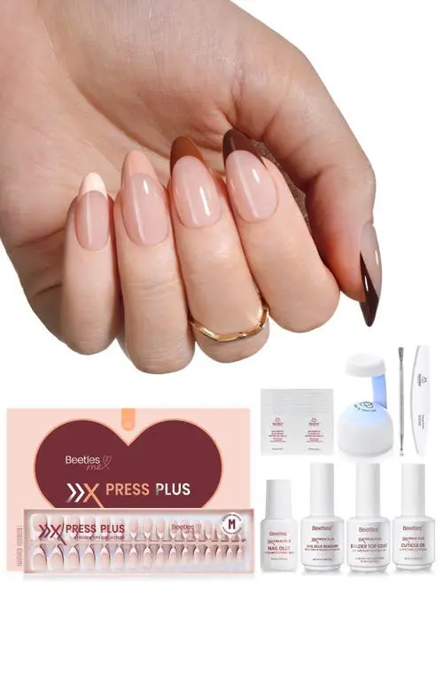 BEETLES Medium Almond French Tip Press On Nail Studio Kit