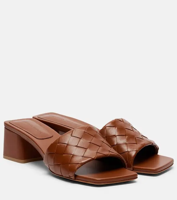 Bottega Veneta Parco Intrecciato Leather Mules - Brown