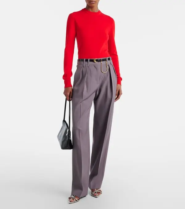 JIL SANDER Crew Neck Virgin Wool Sweater - Red