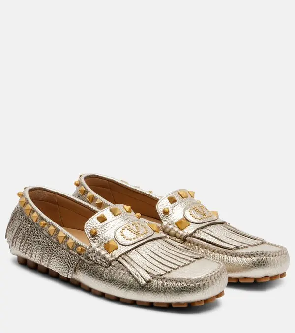 Valentino Garavani Plaster Caster Metallic Leather Loafers - Gold