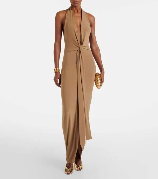 Norma Kamali Draped Halterneck Open-back Gown