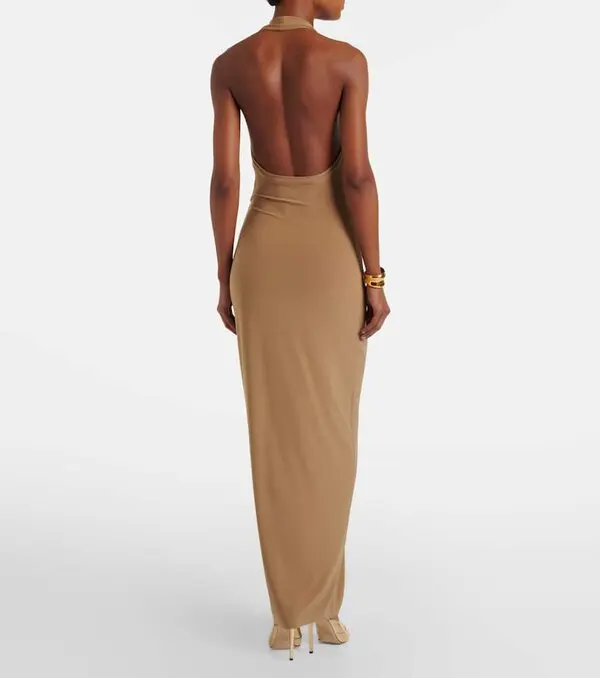 Norma Kamali Draped Halterneck Open-back Gown