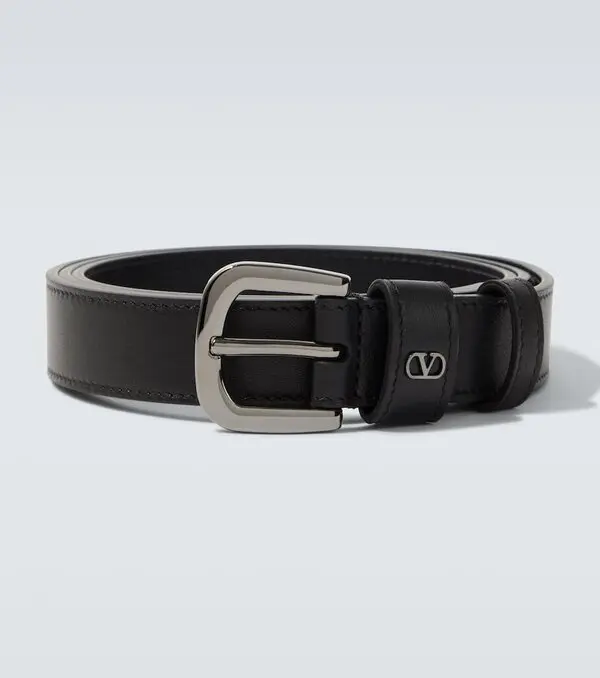 Valentino Garavani Vlogo Leather Belt - Black