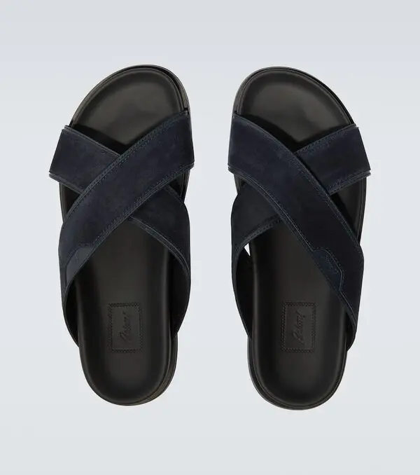 Brioni Leather-trimmed Suede Sandals