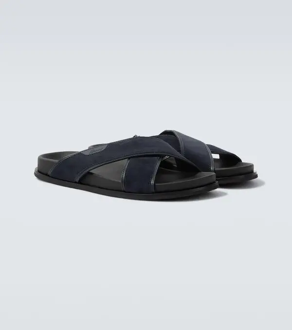 Brioni Leather-trimmed Suede Sandals