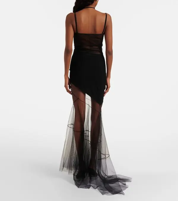 NENSI DOJAKA Asymmetrical Draped Sheer Maxi Dress