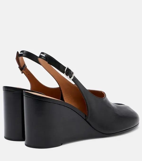 MAISON MARGIELA Leather Tabi Slingback Wedge Sandals - Black