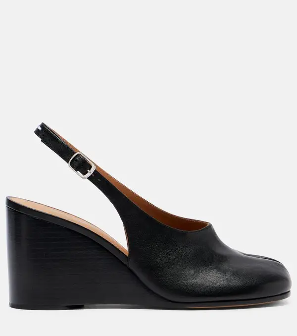 MAISON MARGIELA Leather Tabi Slingback Wedge Sandals - Black