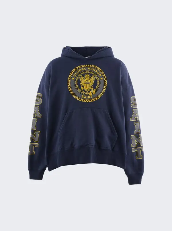 SAINT MXXXXXX Heavyweight Cotton Hoodie With Printed Logos - Blue