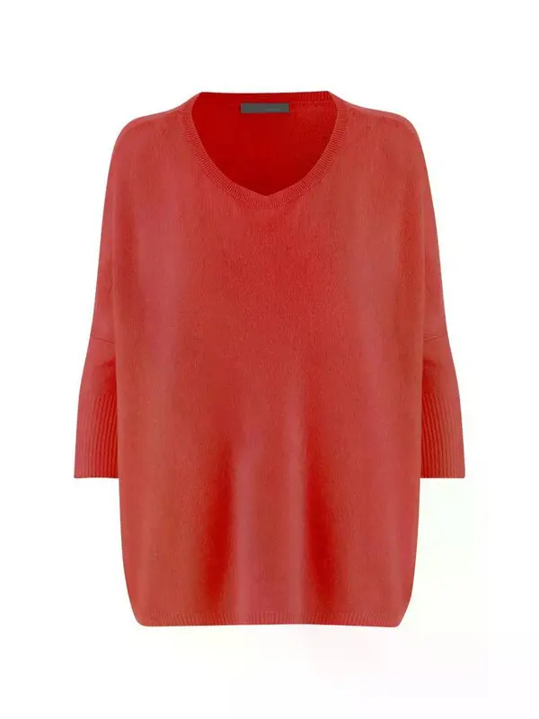 ALLUDE V-neck Ribbed Sweater - Red