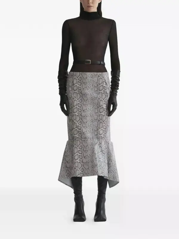 MUGLER Snake Print Midi Skirt