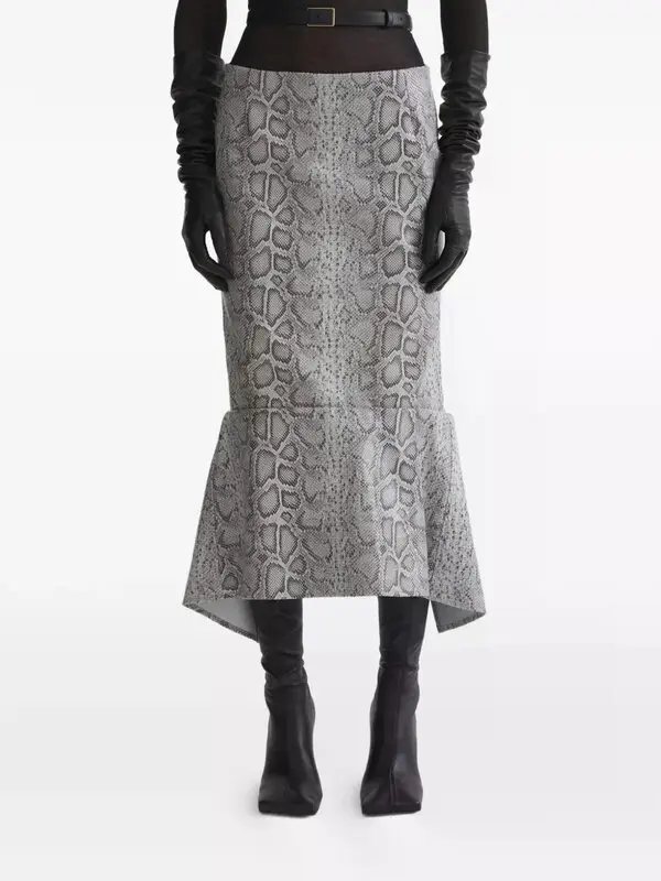 MUGLER Snake Print Midi Skirt - Grey