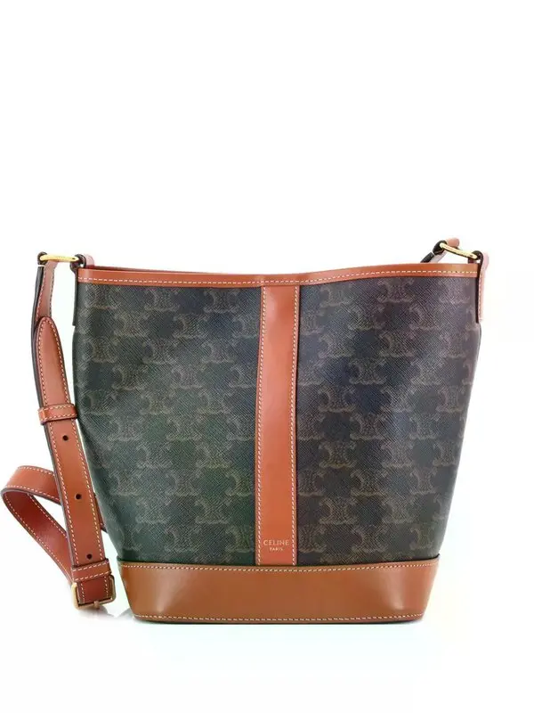 Celine Triomphe Coated Canvas Small Bucket Bag - Brown