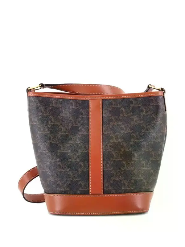 Celine Triomphe Coated Canvas Small Bucket Bag - Brown