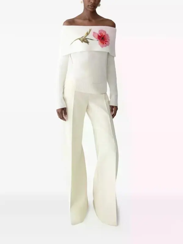 Carolina Herrera Floral-embroidered Off-shoulder Sweater