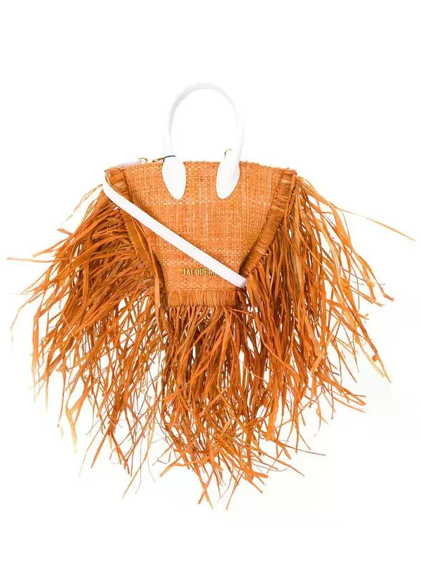 Jacquemus Raffia Fringe Tote - Orange