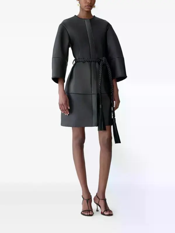 Carolina Herrera Arc Sleeve Leather Coat With Braided Belt