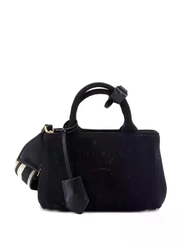 Prada Logo Jardiniere Canvas Mini Tote Bag - Black