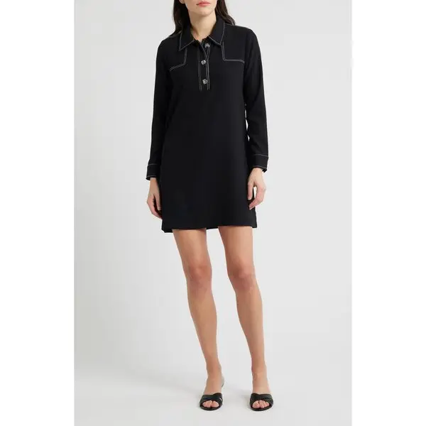 Halogen Contrast Long Sleeve Mini Shirtdress