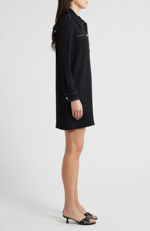 Halogen Contrast Long Sleeve Mini Shirtdress