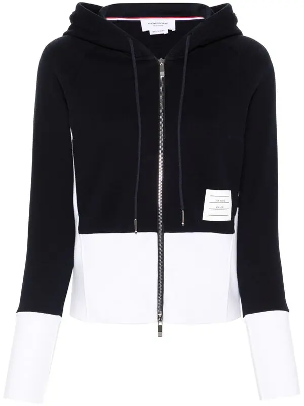 Thom Browne Blouson Zip Up Hoodie W/ Engineered 4 Bar In Color Blocked - Blue