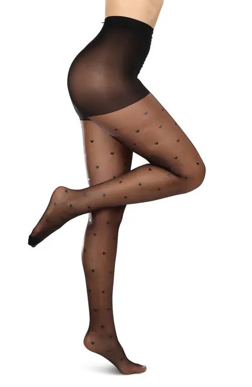 MEMOI Mini Heart Sheer Tights - Black