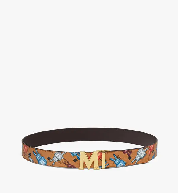 Mcm Claus M Reversible Belt 1.75" In Rabot Visetos - Cognac