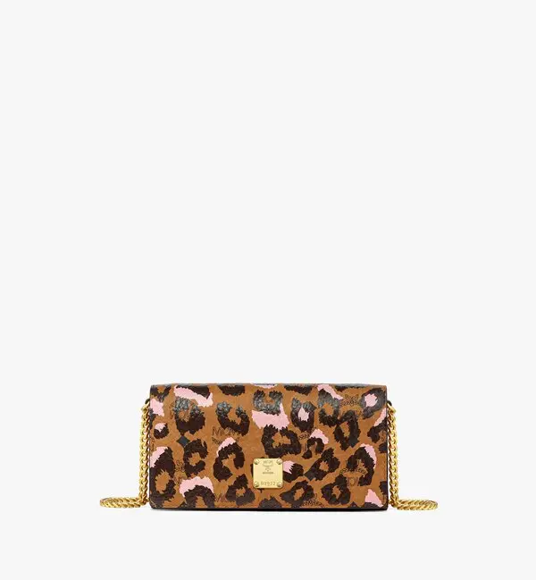 Mcm Aren Chain Bag In Leopard Visetos - Cognac