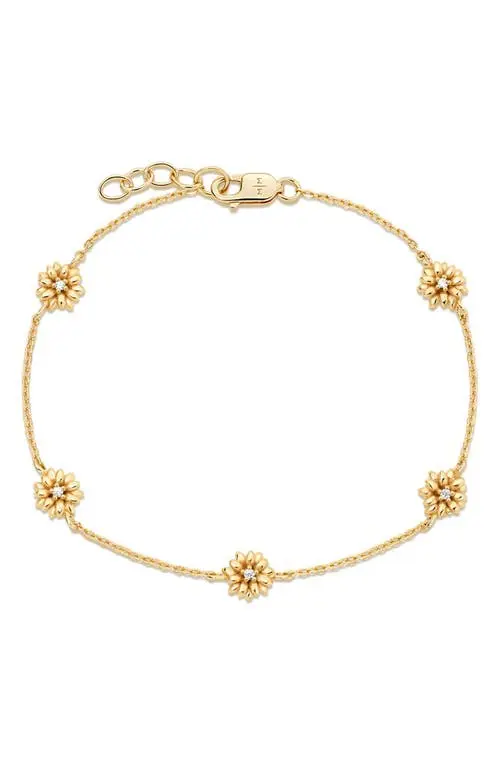 MADE BY MARY Cubic Zirconia Birthstone Flower Station Bracelet - Gold April