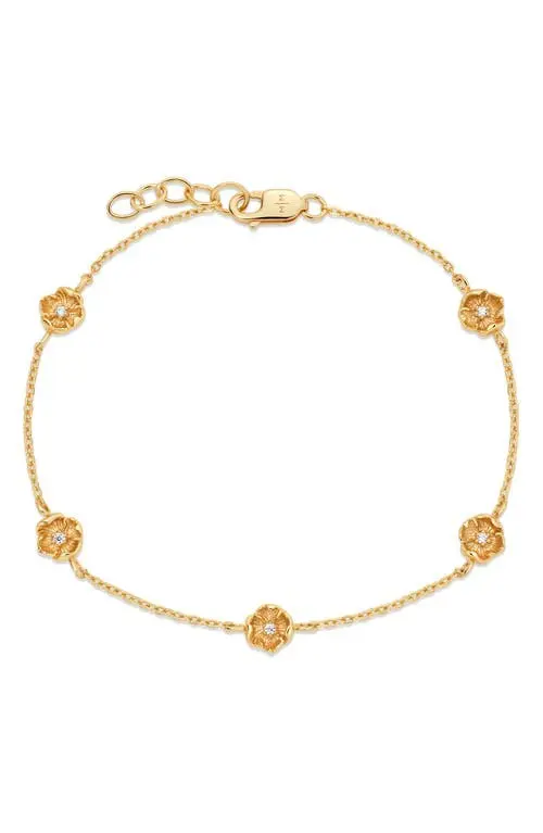 MADE BY MARY Cubic Zirconia Birthstone Flower Station Bracelet - Gold August