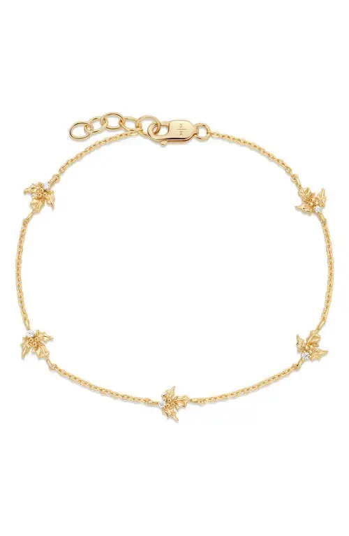 MADE BY MARY Cubic Zirconia Birthstone Flower Station Bracelet - Gold December