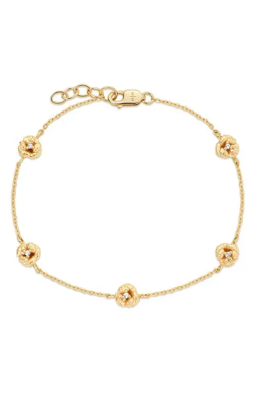 MADE BY MARY Cubic Zirconia Birthstone Flower Station Bracelet - Gold February