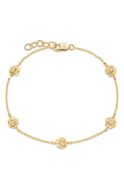 MADE BY MARY Cubic Zirconia Birthstone Flower Station Bracelet - Gold January