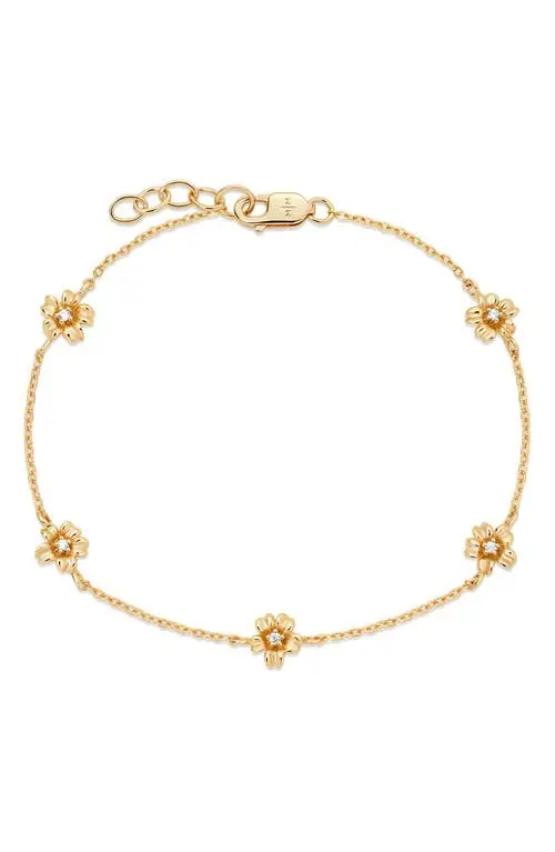 MADE BY MARY Cubic Zirconia Birthstone Flower Station Bracelet - Gold March