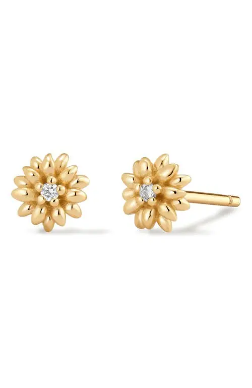 MADE BY MARY Cubic Zirconia Birthstone Flower Stud Earrings - Gold April